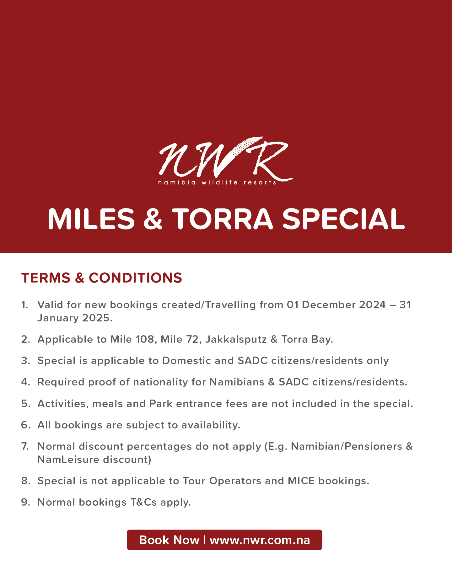 Specials - Namibia Wildlife Resorts